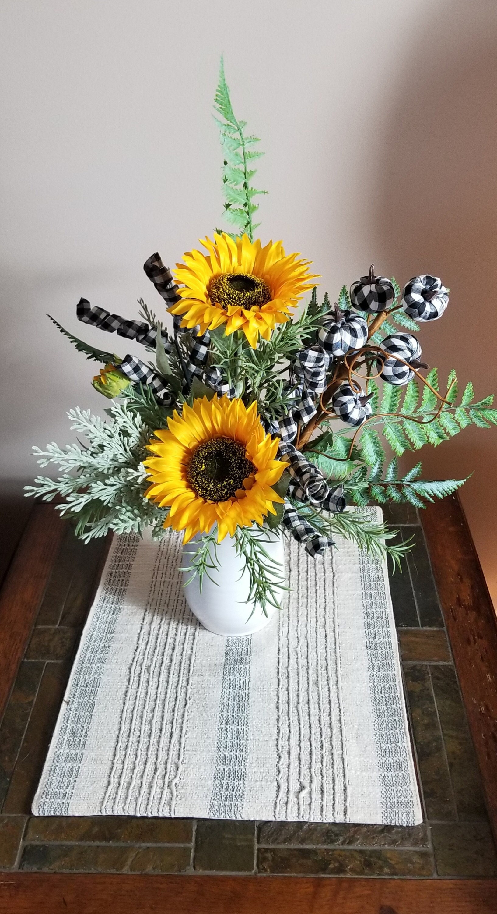 Buffalo Checked Sunflower Arrangement Gold Sunflower Fall Arrangement ...