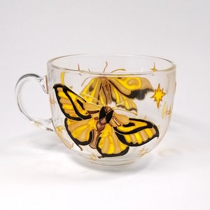 Butterfly Big Coffee Mug Hand Painted Personalised Glass Mug Big Yellow ...