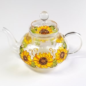 Hand Painted Sunflower Glass Teapot With Infuser - Etsy