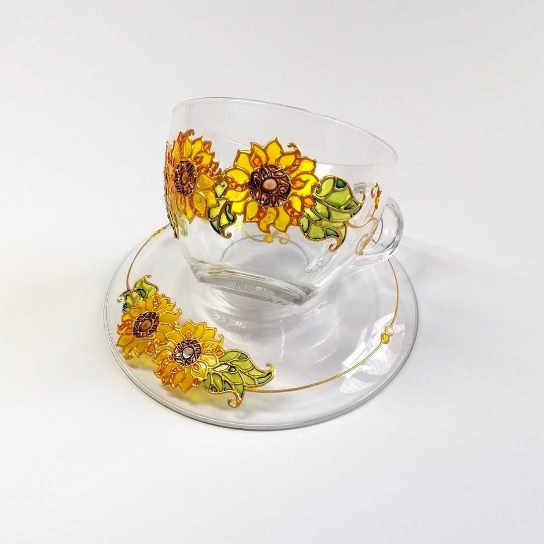 Sunflower Tea Cup and Saucer Tea Set for One Flower Mug Hand Painted ...