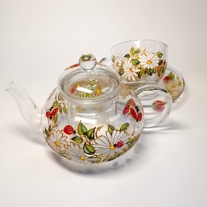 Daisy Tea Set With Ladybug Hand Painted Flower Tea Set for Wedding Gift ...
