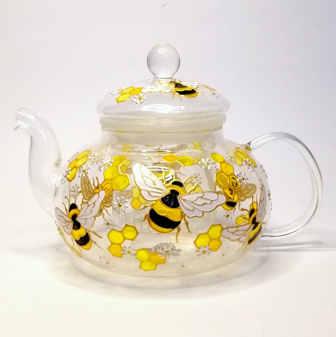 Bee Glass Teapot Personalised Tea Pot With Honeycomb Wedding - Etsy