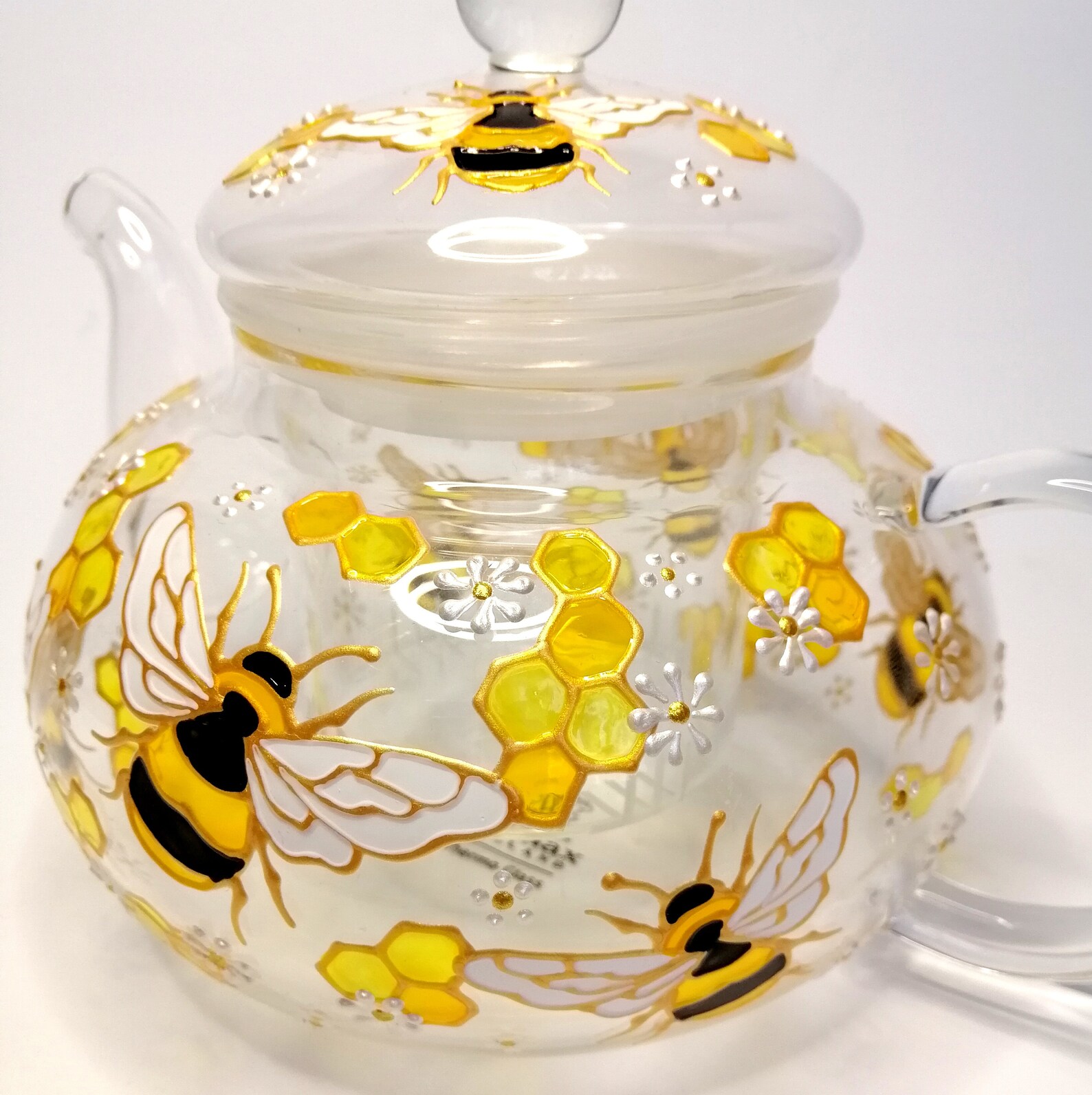 Bee Glass Teapot Personalised Tea Pot With Honeycomb Wedding - Etsy