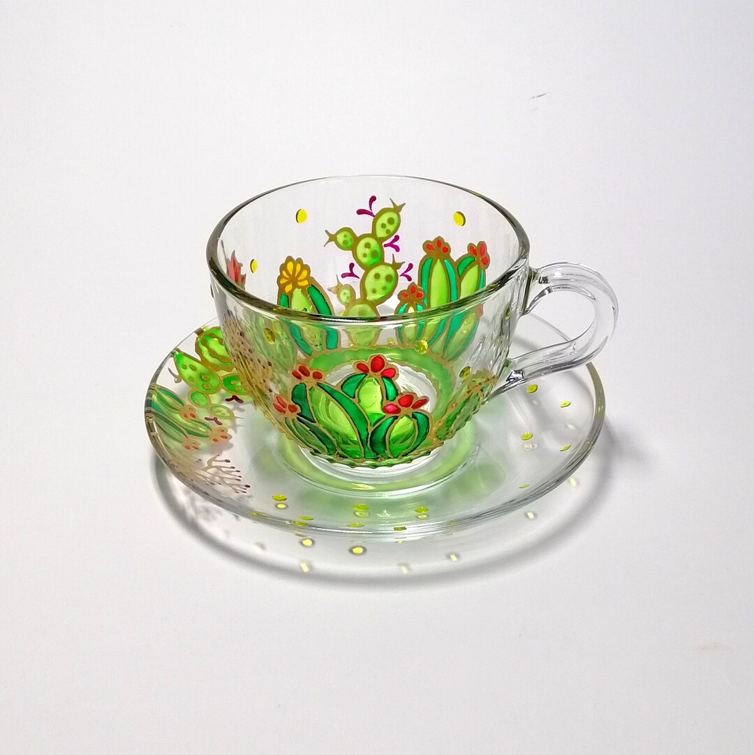 Cactus Tea Cup and Saucer Personalised Hand Painted Tea Cup Christmas ...