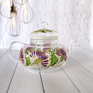Scottish Thistle Glass Teapot Personalised Tea Pot With Infuser ...
