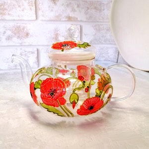 Flower Tea Lover's Gift - Poppy Glass Teapot With Infuser ...
