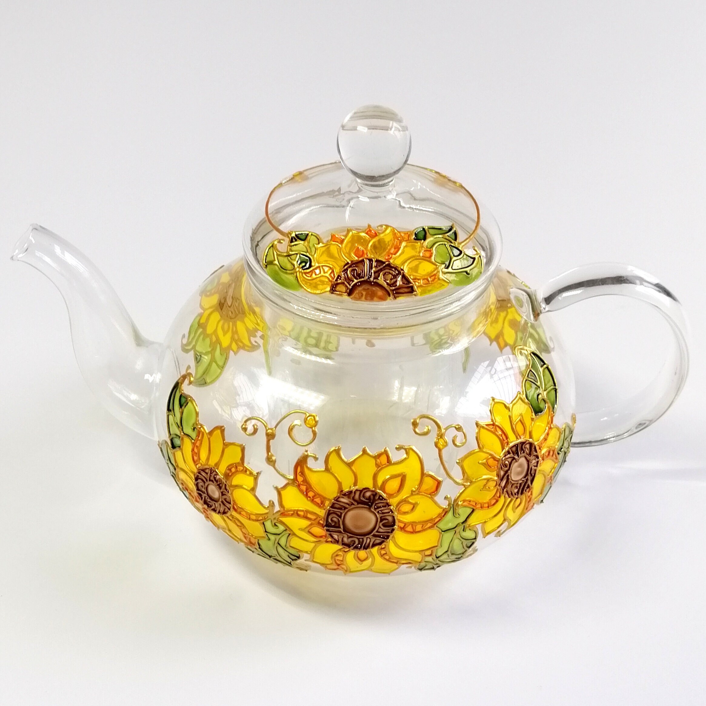 Hand Painted Sunflower Glass Teapot With Infuser - Etsy