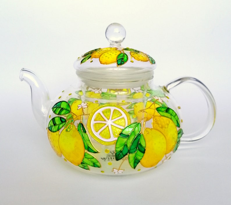 Lemon glass teapot Hand painted Personalised tea pot with | Etsy