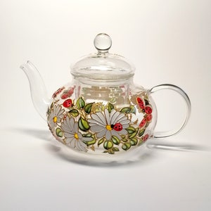 Hand-painted Daisy and Ladybug Glass Teapot With Infuser - Etsy