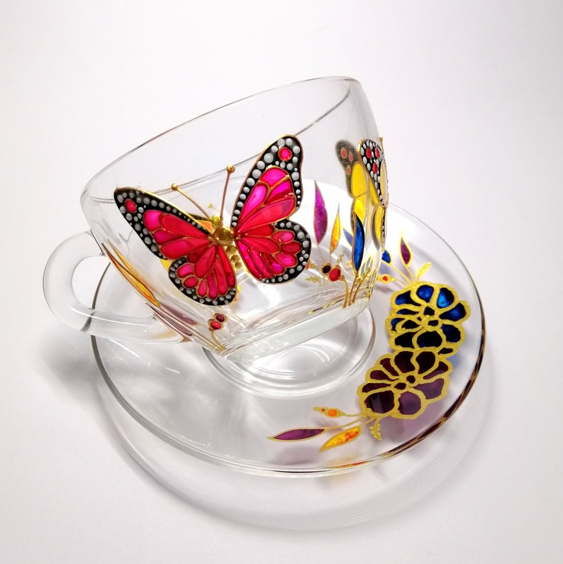 Butterfly Monarch Tea Cup and Saucer Personalised Mother's | Etsy