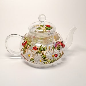 Hand-painted Daisy and Ladybug Glass Teapot With Infuser - Etsy