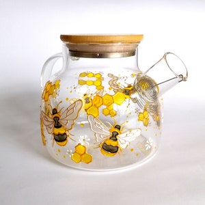 Bee Glass Teapot Personalised Tea Pot With Honeycomb Wedding Gift for ...