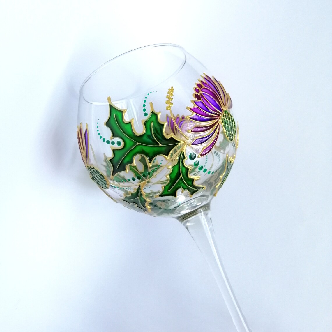 Scottish thistle wine glass Hand painted wine glass | Etsy