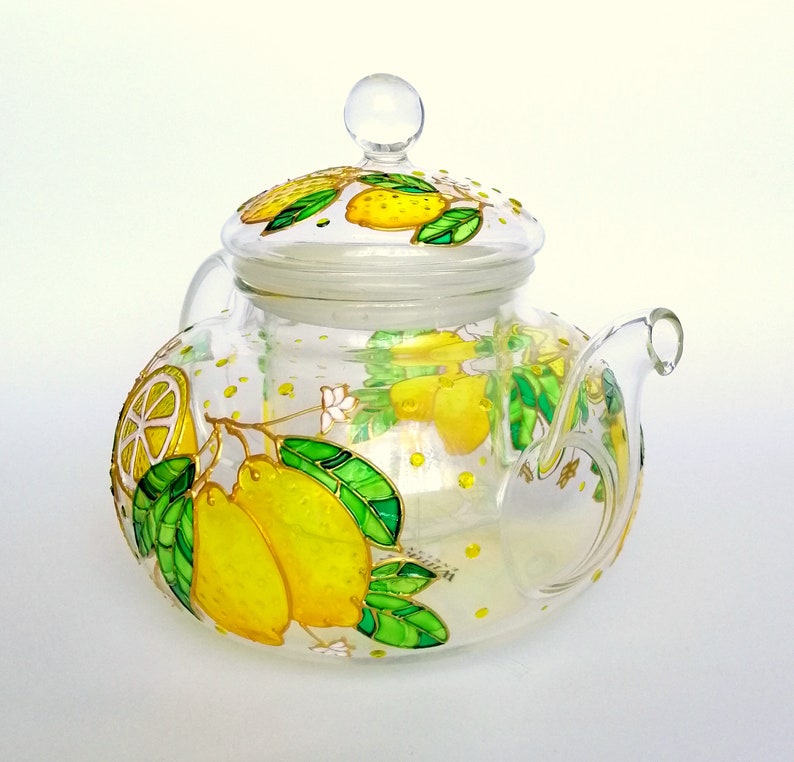 Lemon glass teapot Hand painted Personalised tea pot with | Etsy