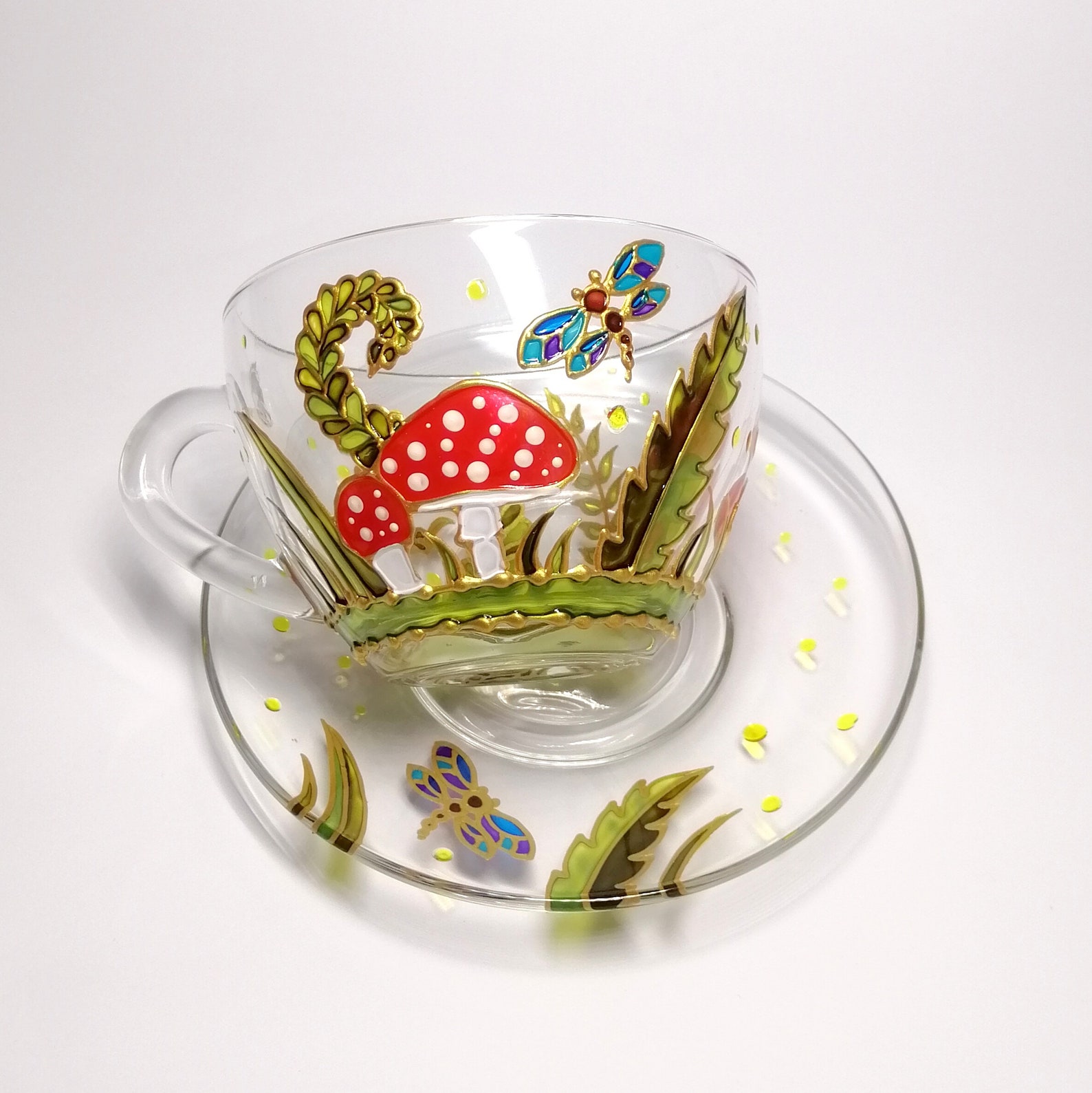 Mushroom Tea Cup Hand Painted Toadstool Tea Cup and Saucer - Etsy