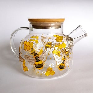 Bee Glass Teapot Personalised Tea Pot With Honeycomb Wedding Gift for ...