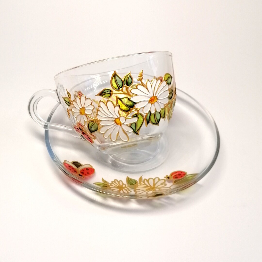 Hand Painted Daisy Teacup Set: Ladybug Flower Tea Cup - Etsy