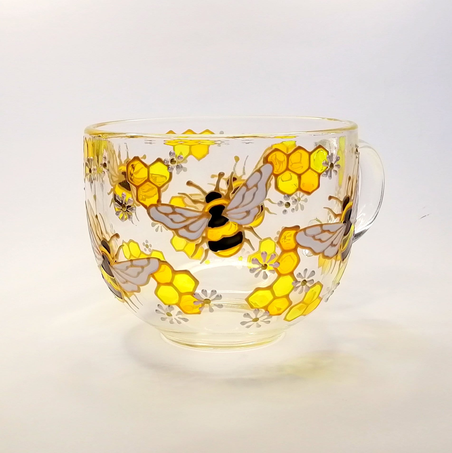 Personalized Bee Coffee Mug: Hand Painted Honeycomb Glass Mug (17 Oz ...