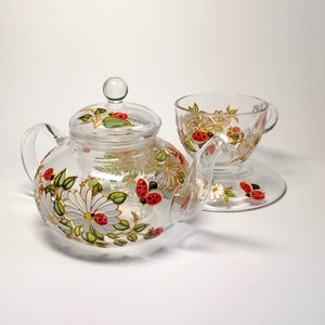Daisy Tea Set With Ladybug Hand Painted Flower Tea Set for Wedding Gift ...