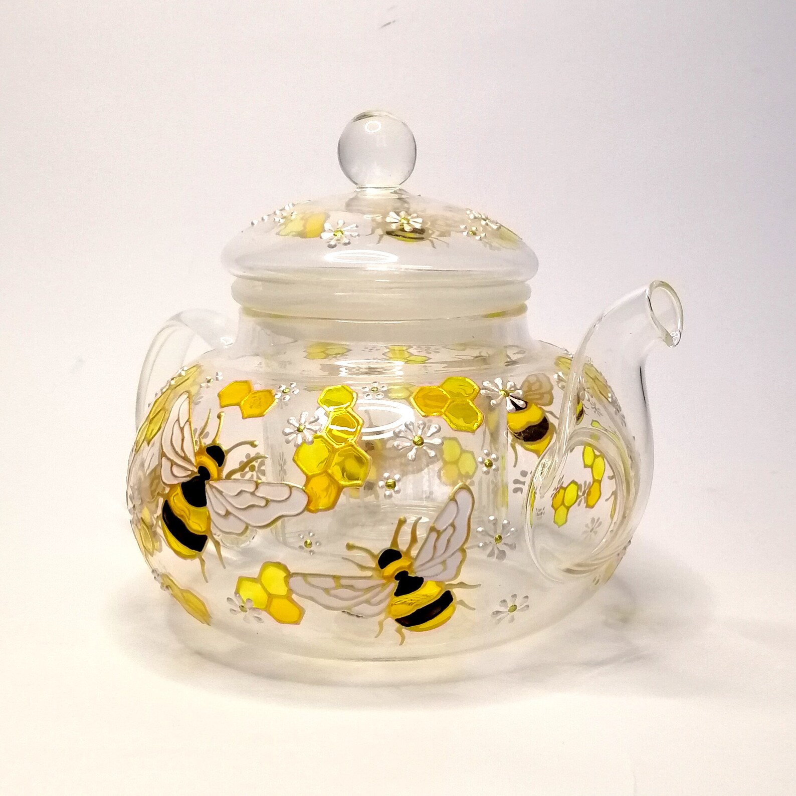 Bee Glass Teapot Personalised Tea Pot With Honeycomb Wedding - Etsy