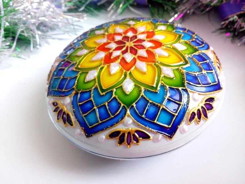 Handmade Rainbow Mandala Christmas Ornament: Yoga Gift - Etsy
