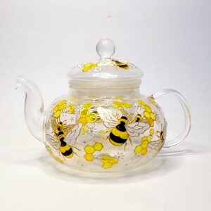 Bee Glass Teapot Personalised Tea Pot With Honeycomb Wedding - Etsy