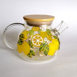 Lemon Glass Teapot Hand Painted Personalised Tea Pot With Infuser ...