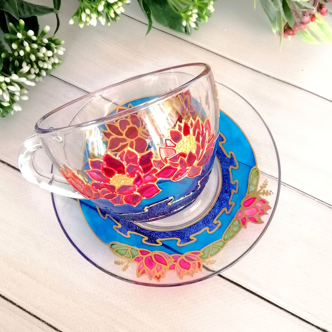Hand Painted Lotus Tea Cup and Saucer: Personalized Floral Tea Set - Etsy