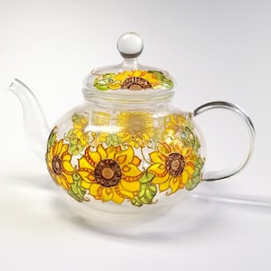 Hand Painted Sunflower Glass Teapot With Infuser - Etsy