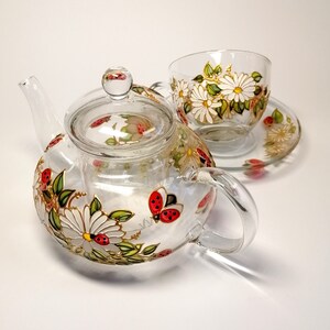 Daisy Tea Set With Ladybug Hand Painted Flower Tea Set for Wedding Gift ...