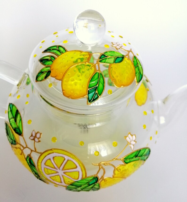 Lemon glass teapot Hand painted Personalised tea pot with | Etsy