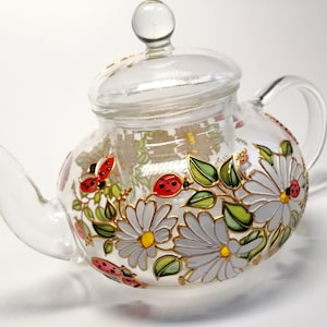 Hand-painted Daisy and Ladybug Glass Teapot With Infuser - Etsy