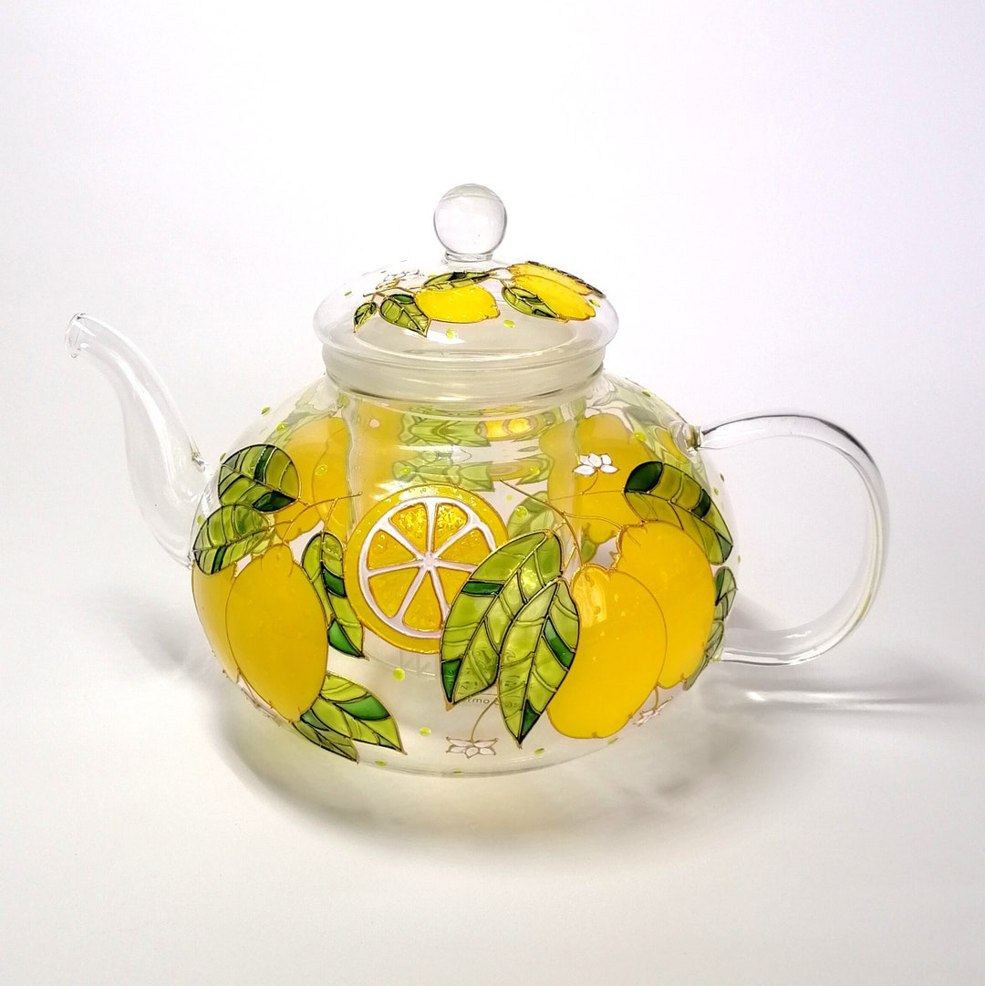 Lemon Glass Teapot Hand Painted Personalised Tea Pot With - Etsy