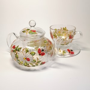 Daisy Tea Set With Ladybug Hand Painted Flower Tea Set for Wedding Gift ...