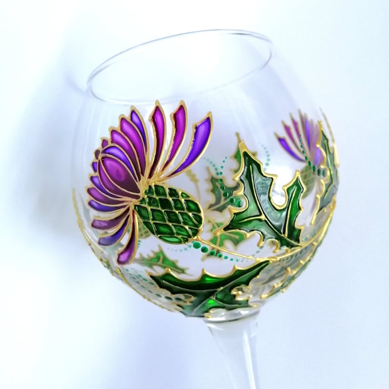 Scottish Thistle Wine Glass Hand Painted Wine Glass Personalised Gift ...