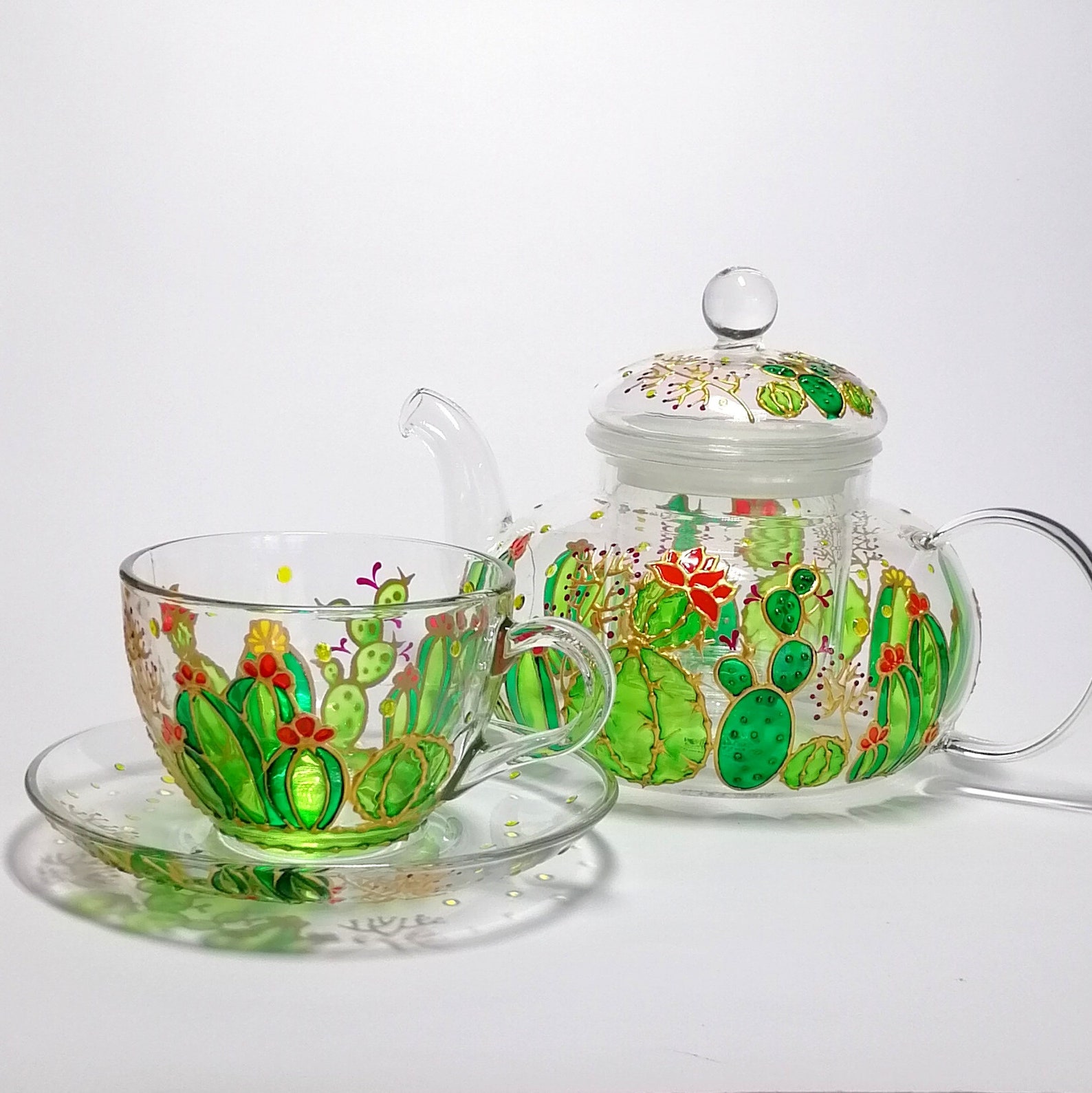 Cactus Tea Set Personalised Tea Pot With Cup and Saucer Hand | Etsy