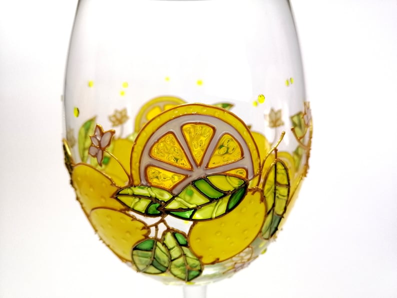 Lemon Wine Glass Hand Painted Personalised Gift for Wine Lover - Etsy