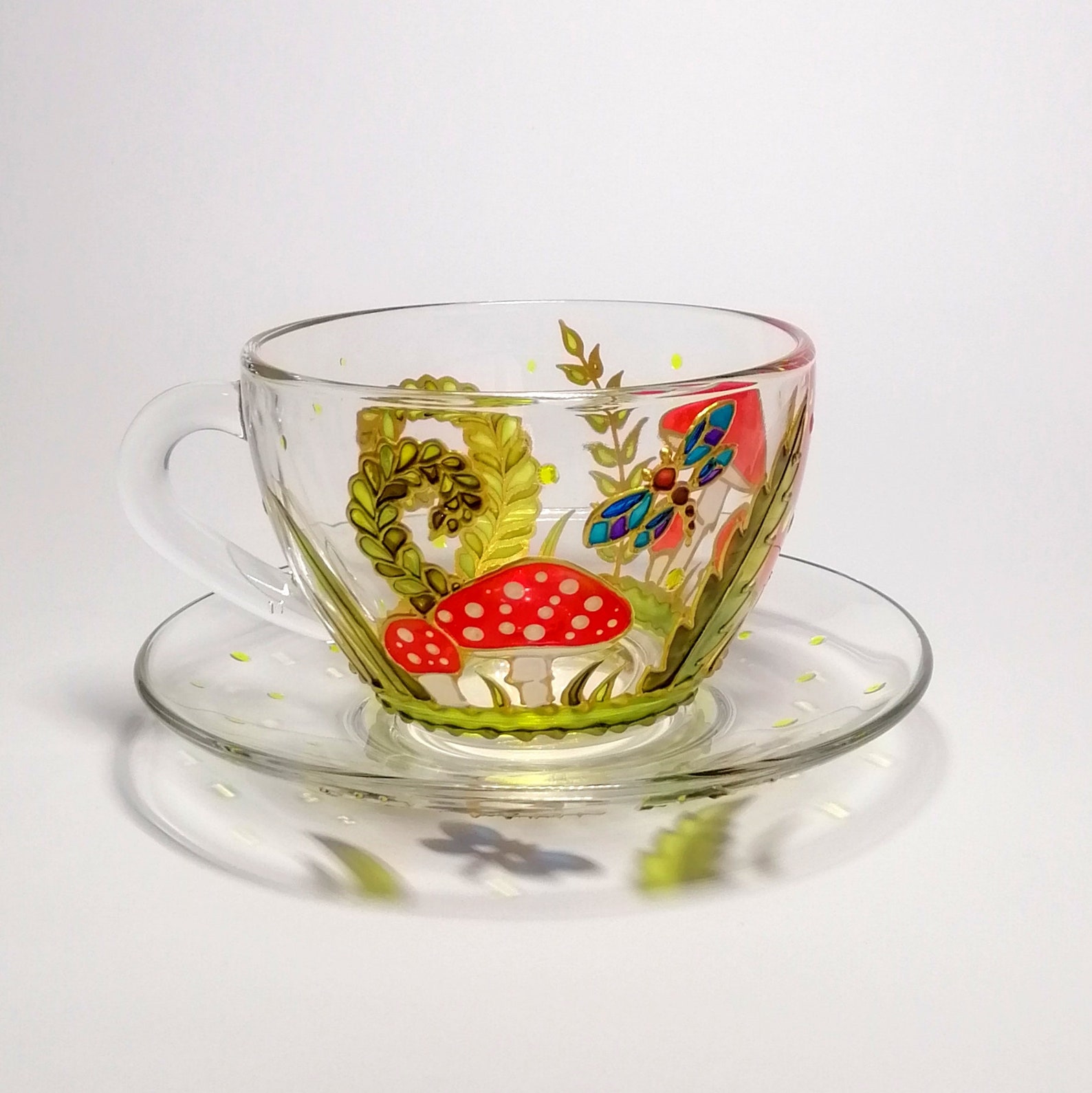 Mushroom tea cup hand painted Toadstool tea cup and saucer | Etsy