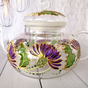 Scottish Thistle Glass Teapot Personalised Tea Pot With Infuser ...