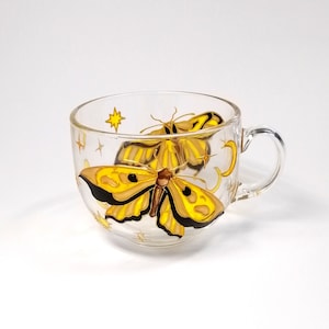 Butterfly Big Coffee Mug Hand Painted Personalised Glass Mug Big Yellow ...