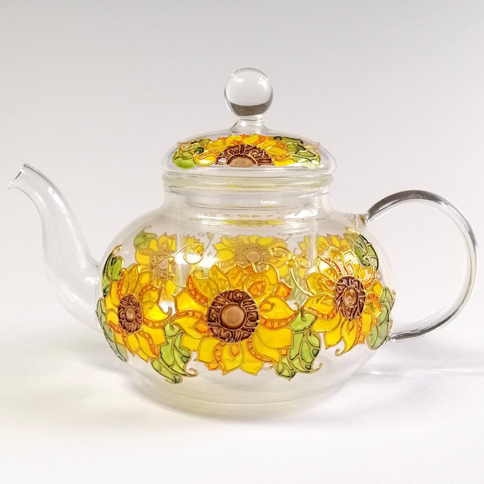 Hand Painted Sunflower Glass Teapot With Infuser - Etsy