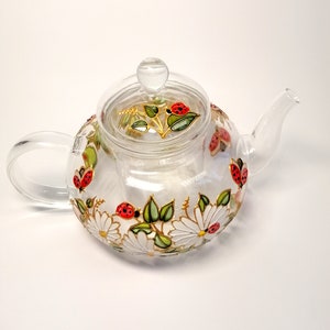 Hand-painted Daisy and Ladybug Glass Teapot With Infuser - Etsy
