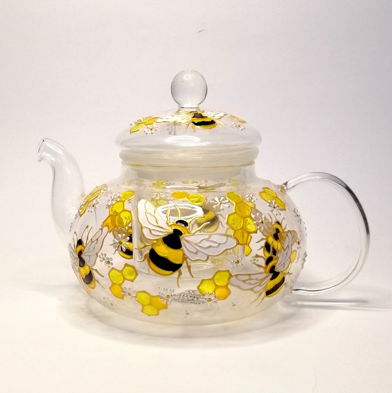 Bee Glass Teapot Personalised Tea Pot With Honeycomb Wedding - Etsy ...