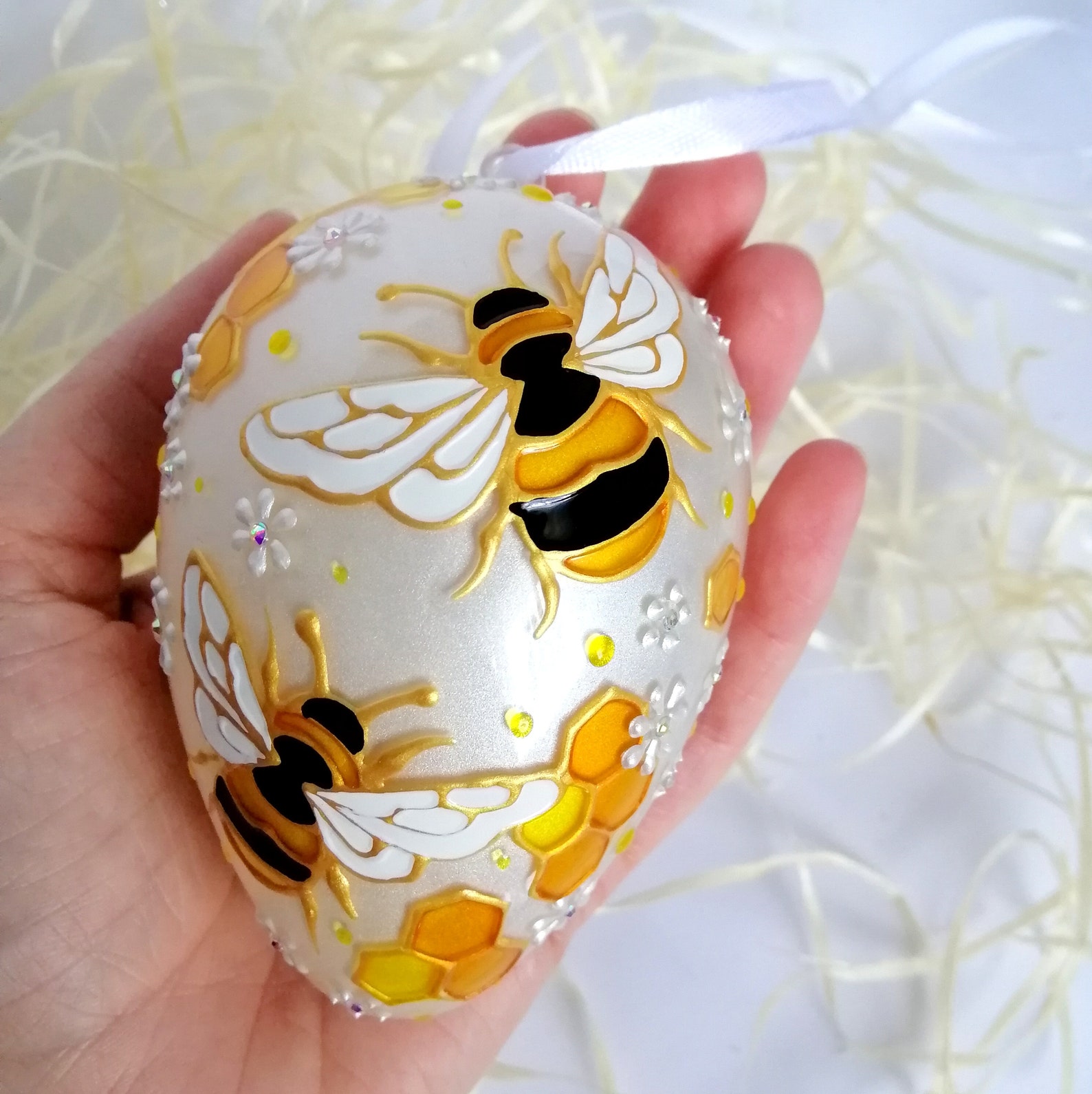 Bee Easter Egg for Basket Easter Egg With Flowers Easter Gift - Etsy