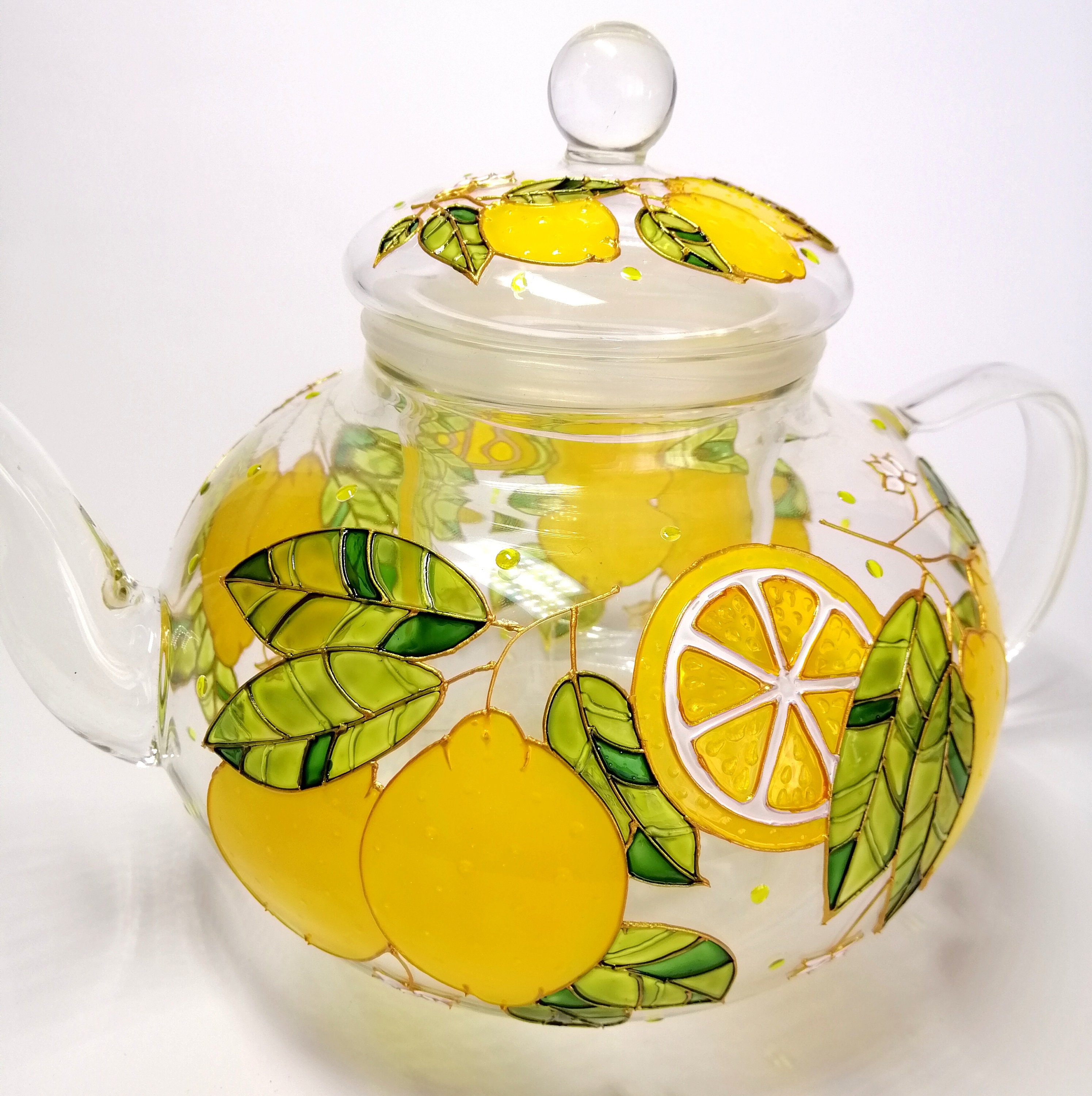 Lemon glass teapot Hand painted Personalised tea pot with | Etsy