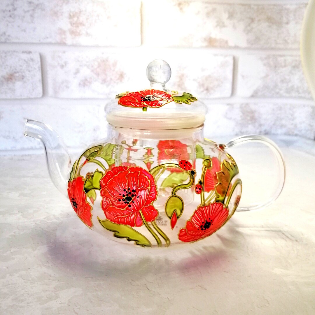 Flower Tea Lover's Gift - Poppy Glass Teapot With Infuser ...