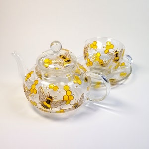 Bee and Honeycomb Tea Set Handpainted Tea Pot and Tea Cup With a Saucer ...