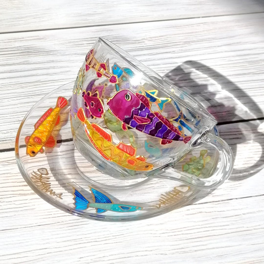 Hand Painted Fish Tea Cup and Saucer Set: Ocean Lover Gift - Etsy
