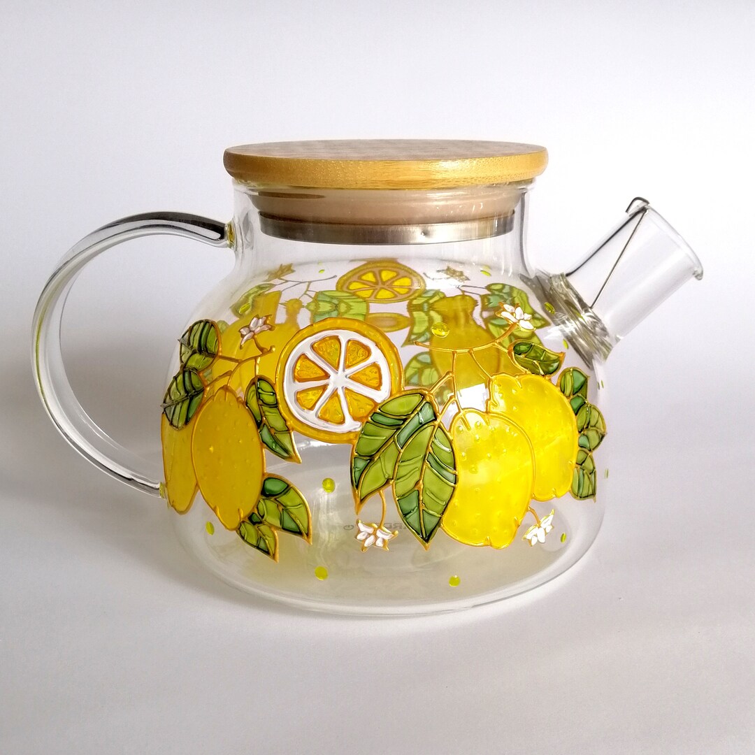 Lemon Glass Teapot Hand Painted Personalised Tea Pot With Infuser ...