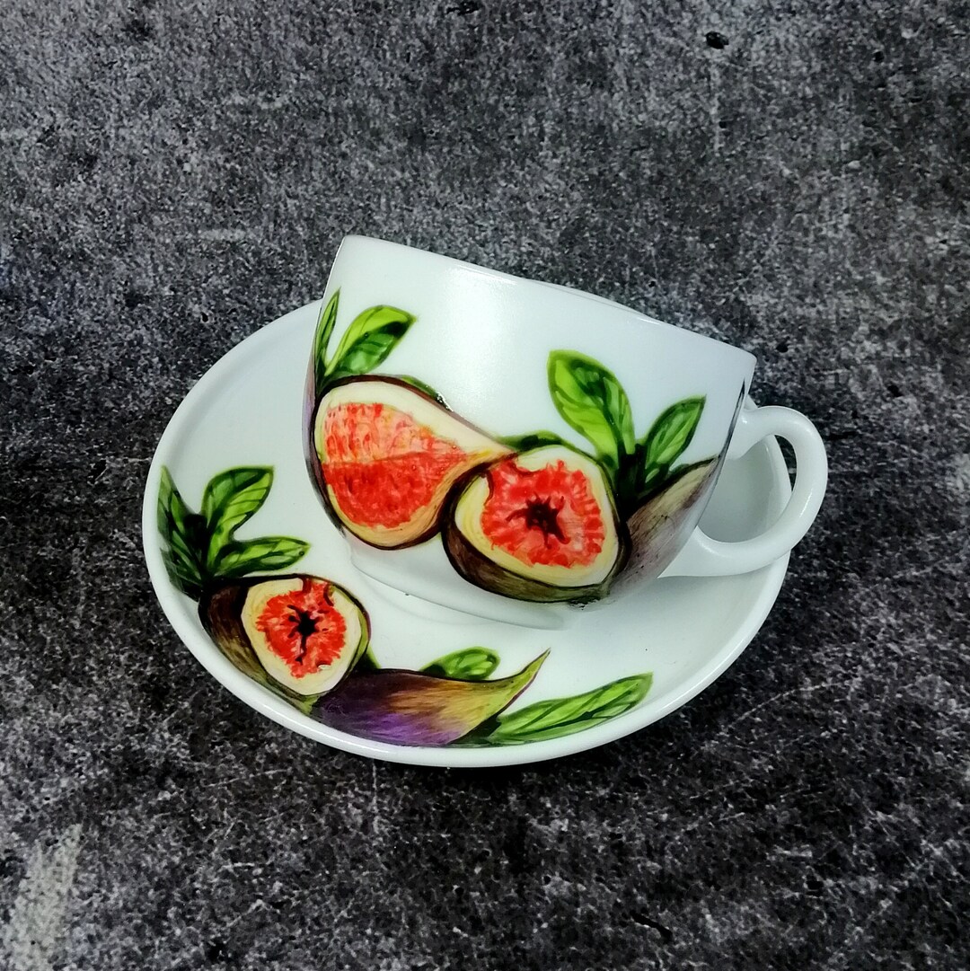 Figs Tea Cup and Saucer Hand Painted Handmade Personalised - Etsy